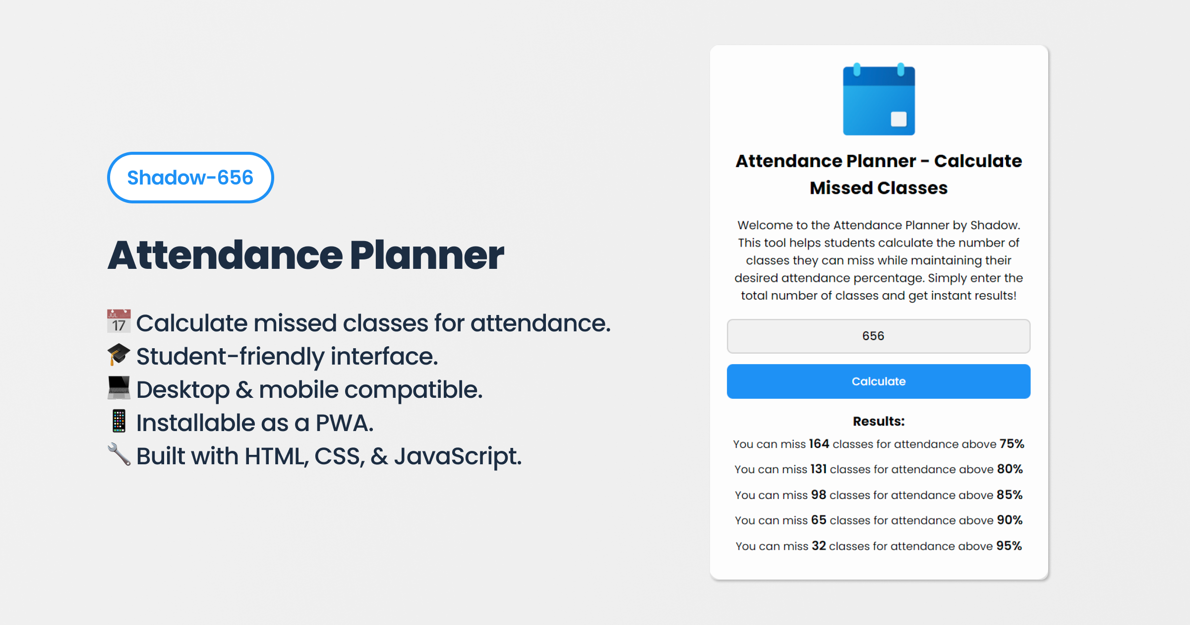 Attendance Planner - Calculate Missed Classes | Shadow